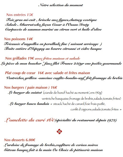 Notre Carte - Restaurant Les Pyrénées